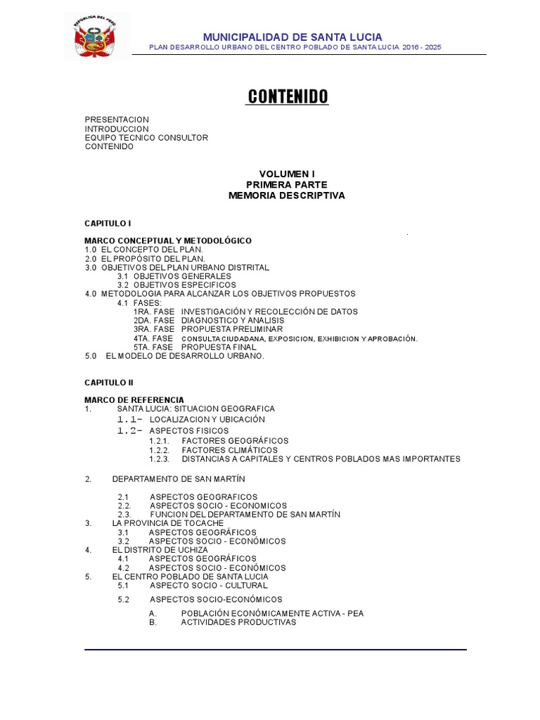 Plan Urbano Santa Lucía 2016-2025 | PDF