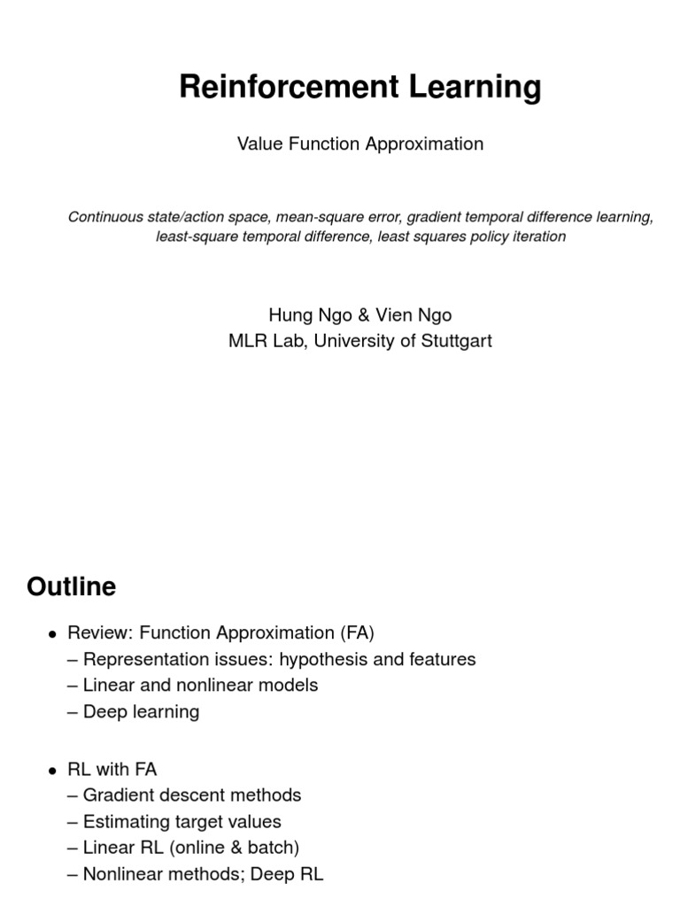 Value Function Approximation in RL | PDF | Pi | Deep Learning