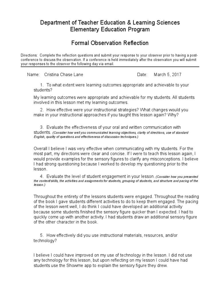 Department of Teacher Education & Learning Sciences Elementary ...