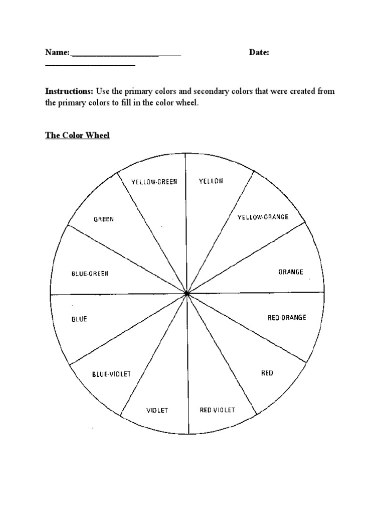 The Primary Colors To Fill in The Color Wheel.: Name Date | PDF | Home ...