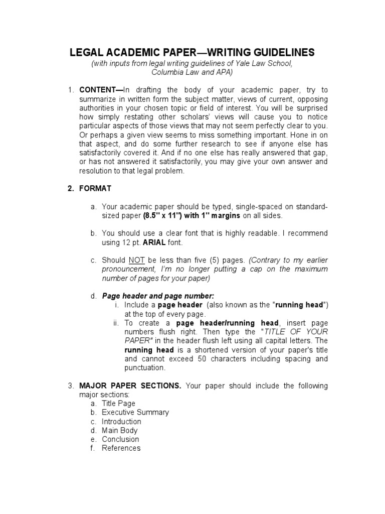 Legal Academic Paper-Writing Guidelines: 2. Format | PDF | Academic ...