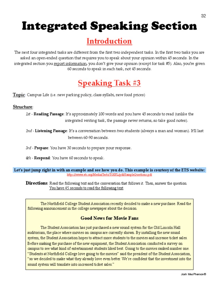 Integrated Speaking Section Question 3 | PDF | Mindset | Reading (Process)