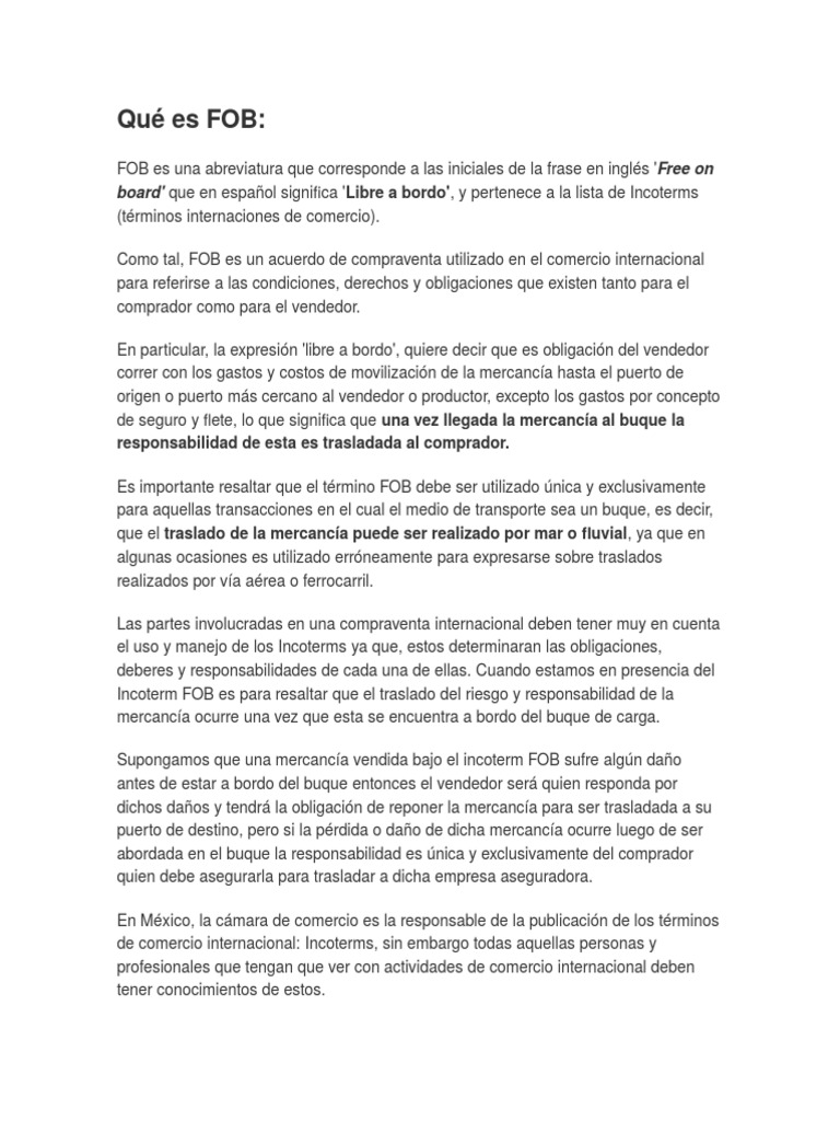 Qué Es FOB | PDF | El comercio internacional | Comercio