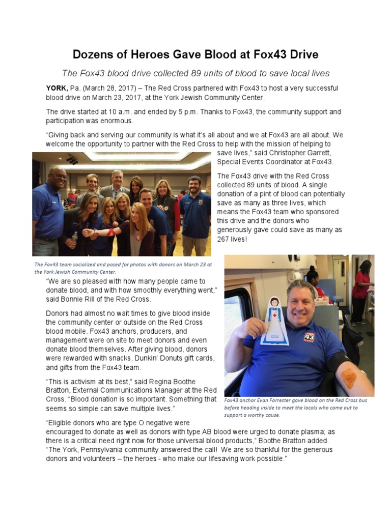 Fox43 March Blood Drive Story | PDF | Blood Donation | American Red Cross