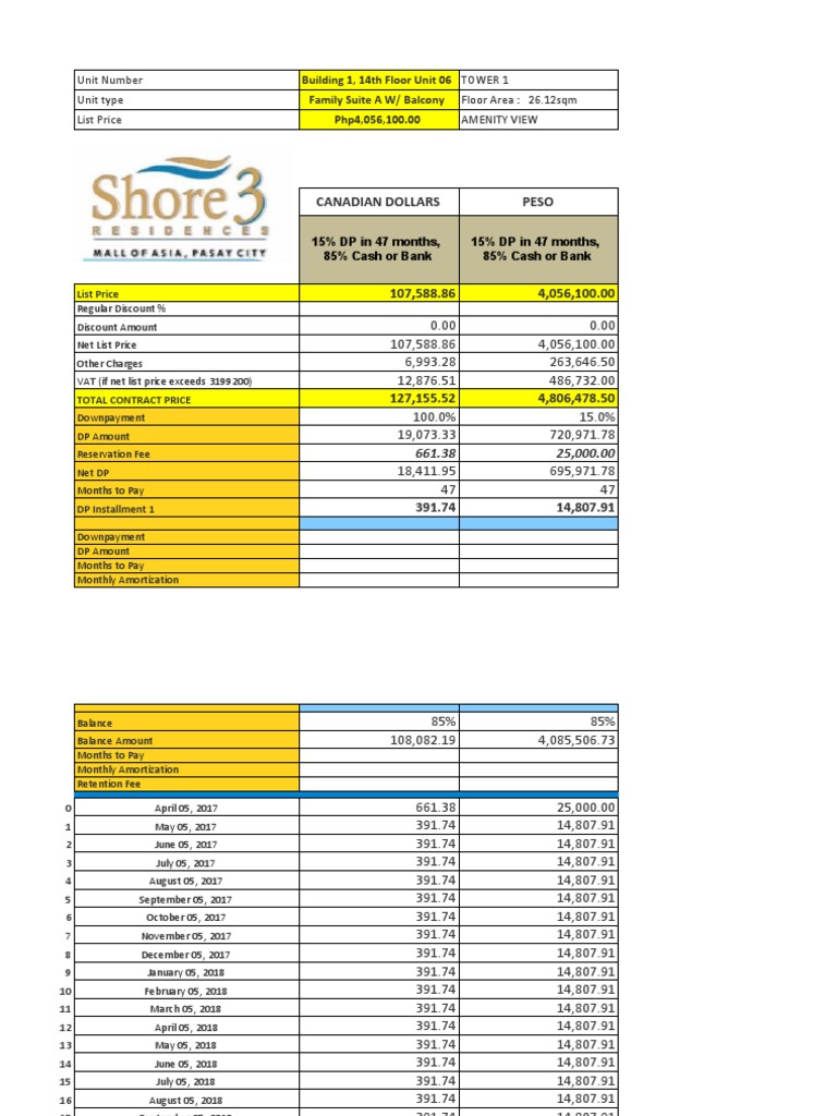 Canadian Dollars Peso: Unit Number Unit Type Floor Area: 26.12sqm List ...