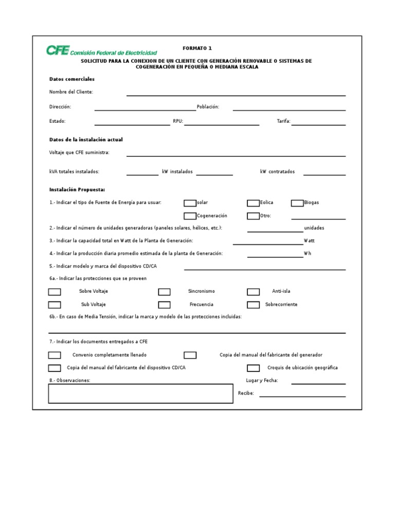 Solicitud de Conexión CFE | PDF | Vatio | Ingenieria Eléctrica