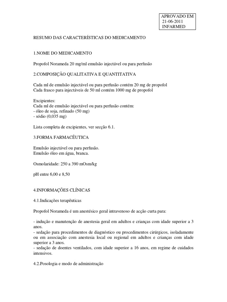 RCM Propofol Norameda 20 MG ML | PDF | Anestesia | Ciências da Saúde