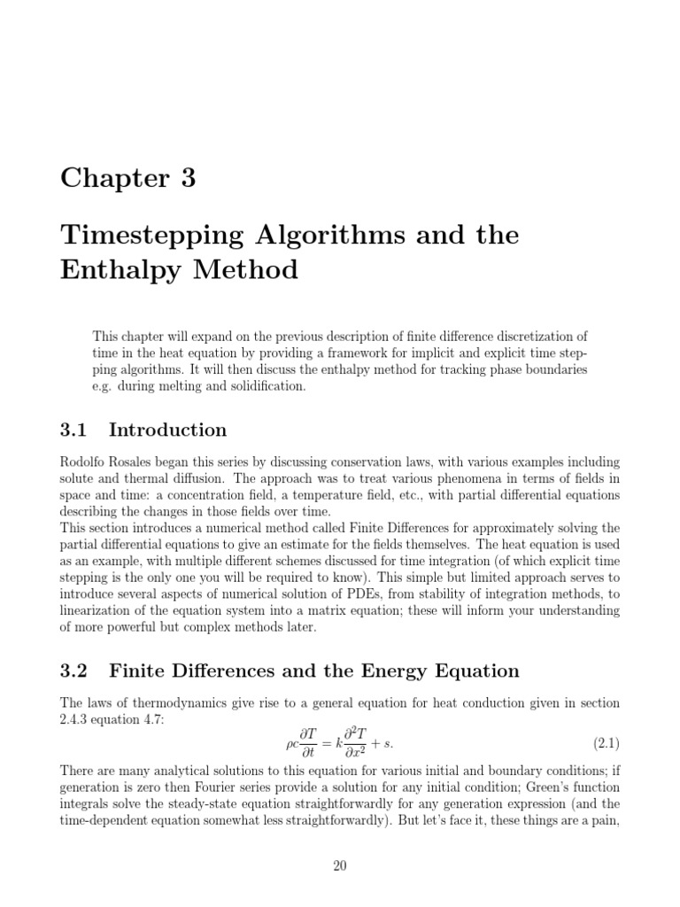Timestepping Algorithms And The Enthalpy Method Pdf Partial Differential Equation Finite