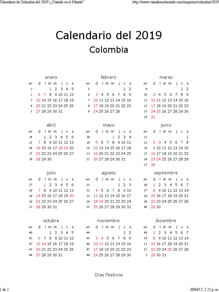 Calendario 2019 | PDF