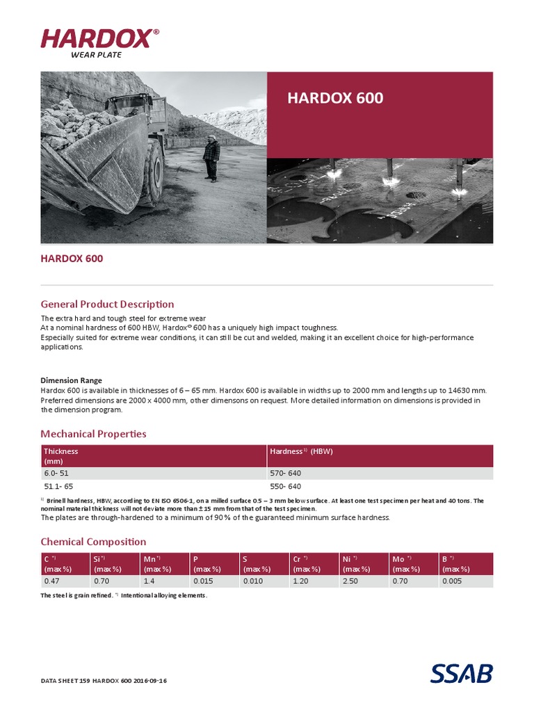 Data Sheet 159 Hardox 600 | PDF | Sheet Metal | Hardness