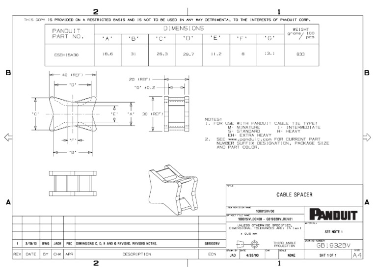 Panduit Cable Spacer Specifications | PDF