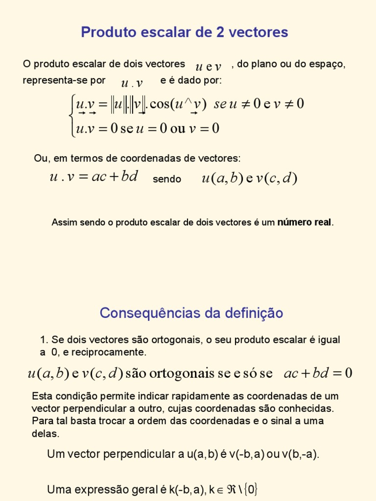 Produto Escalar de 2 Vectores | PDF | Perpendicular | Vetor euclidiano