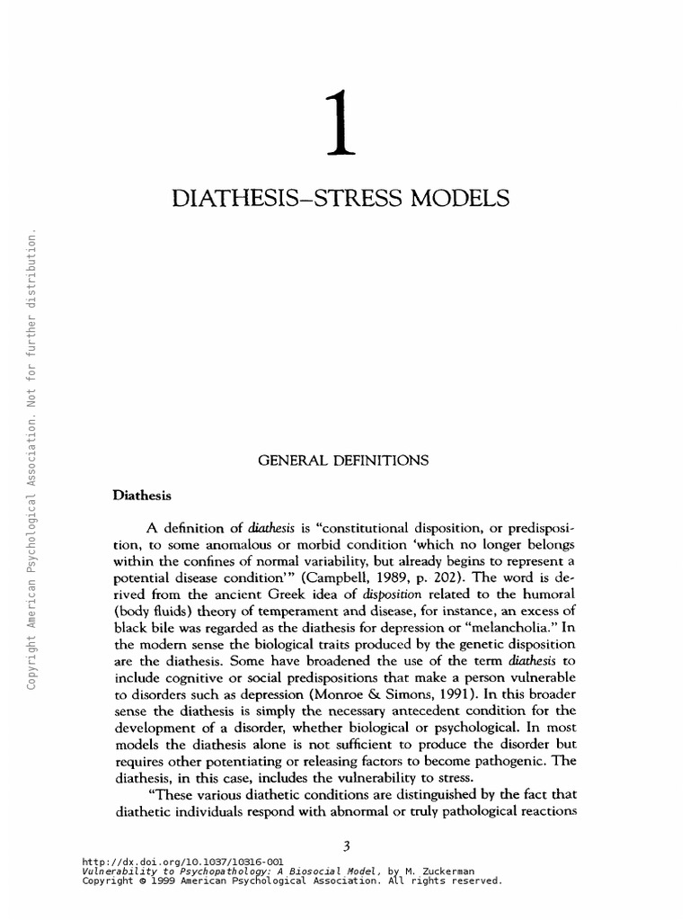Diathesis Stress Model - Zuckerman1999 | PDF | Stress (Biology) | Major ...