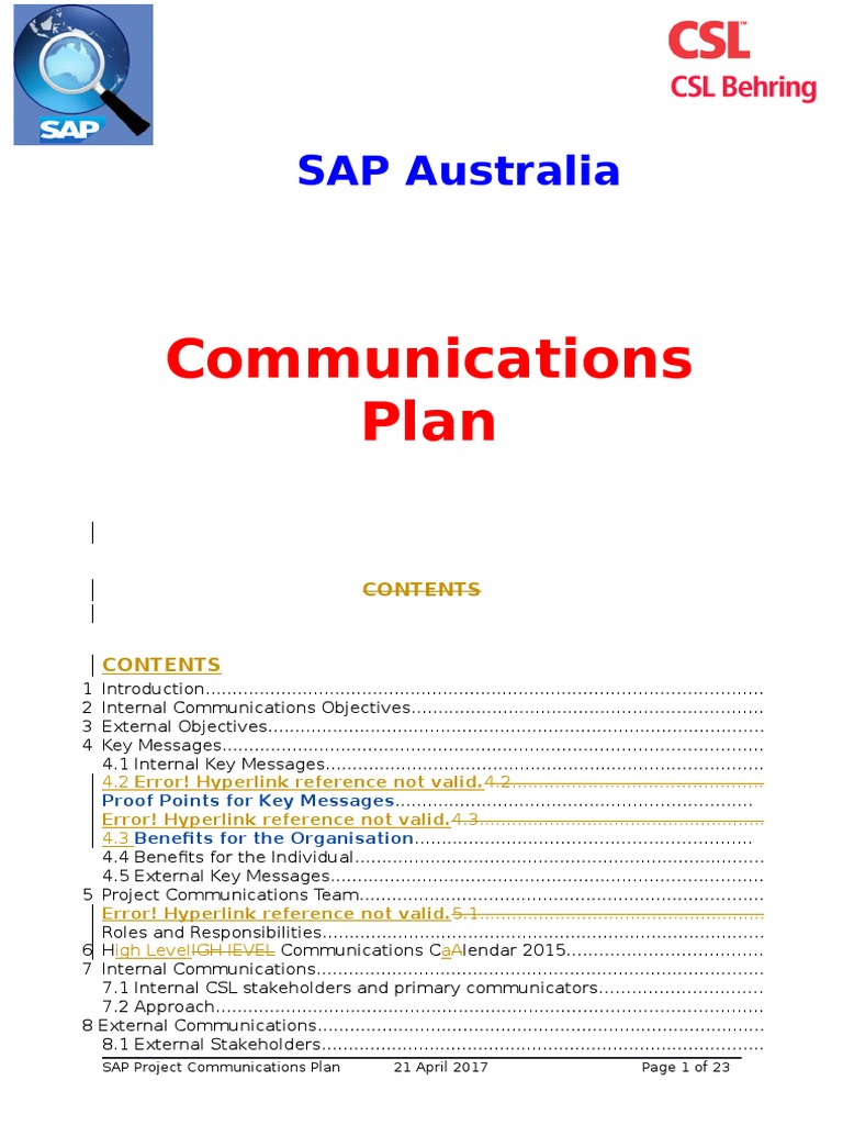 Communication Plan - Template - 20170306 | PDF | Sap Se | Enterprise ...