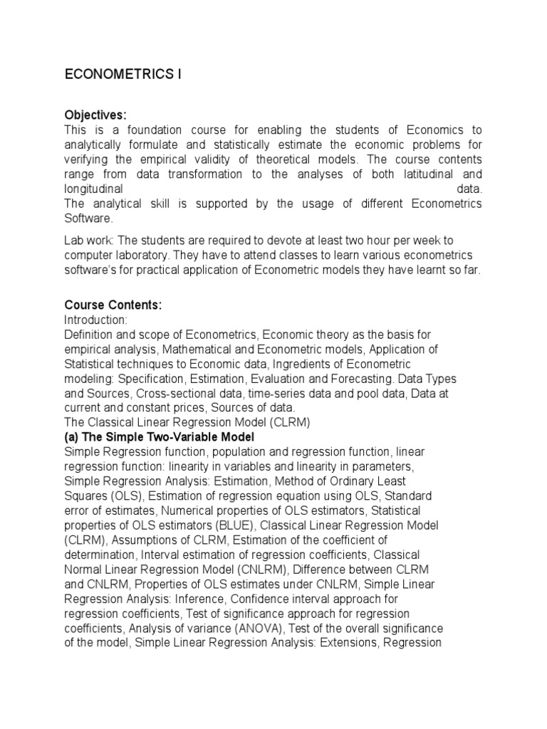 Econometrics I | PDF | Ordinary Least Squares | Regression Analysis