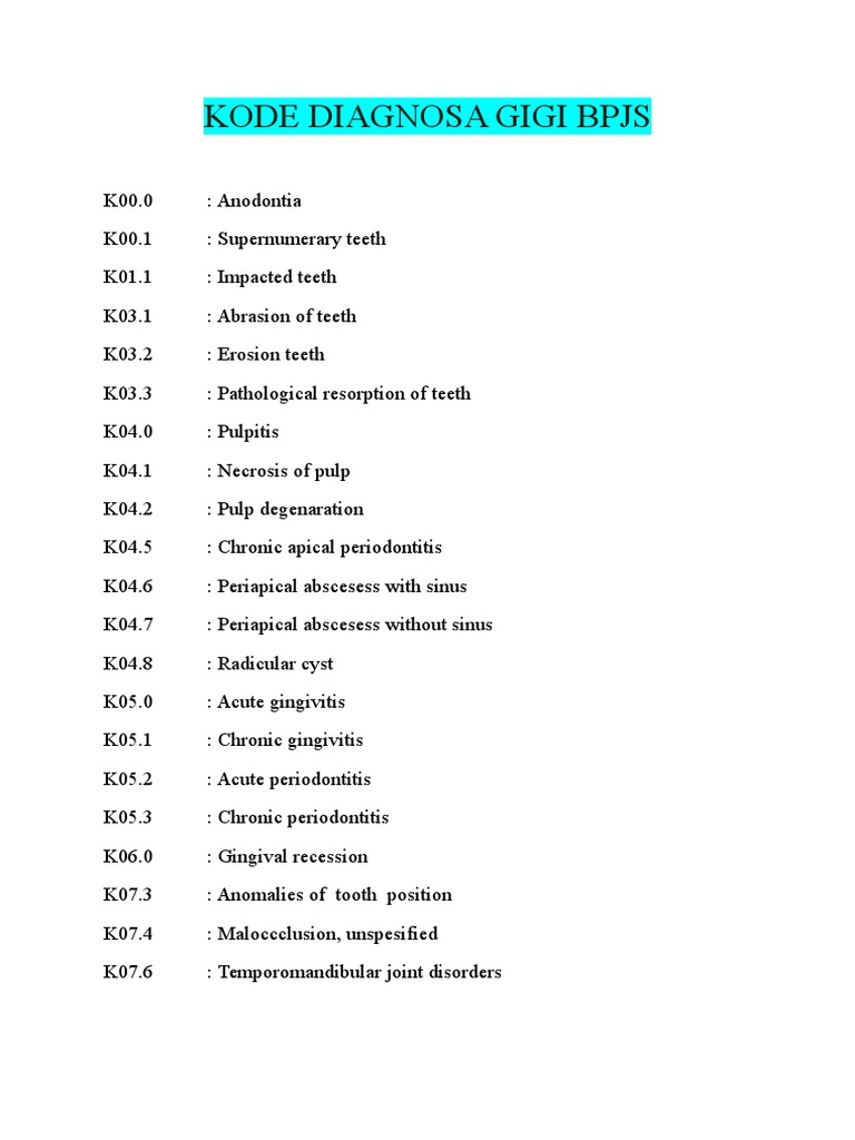 Kode Diagnosa Gigi Bpjs Baru | PDF