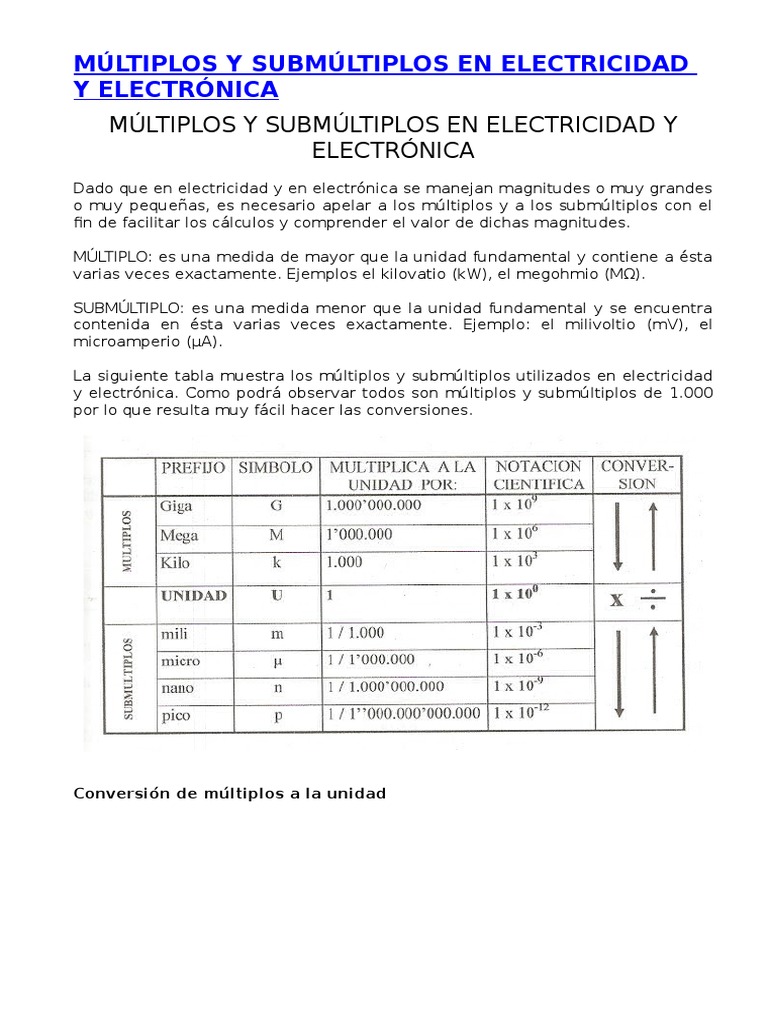 Múltiplos y Submúltiplos en Electricidad y Electrónica | PDF