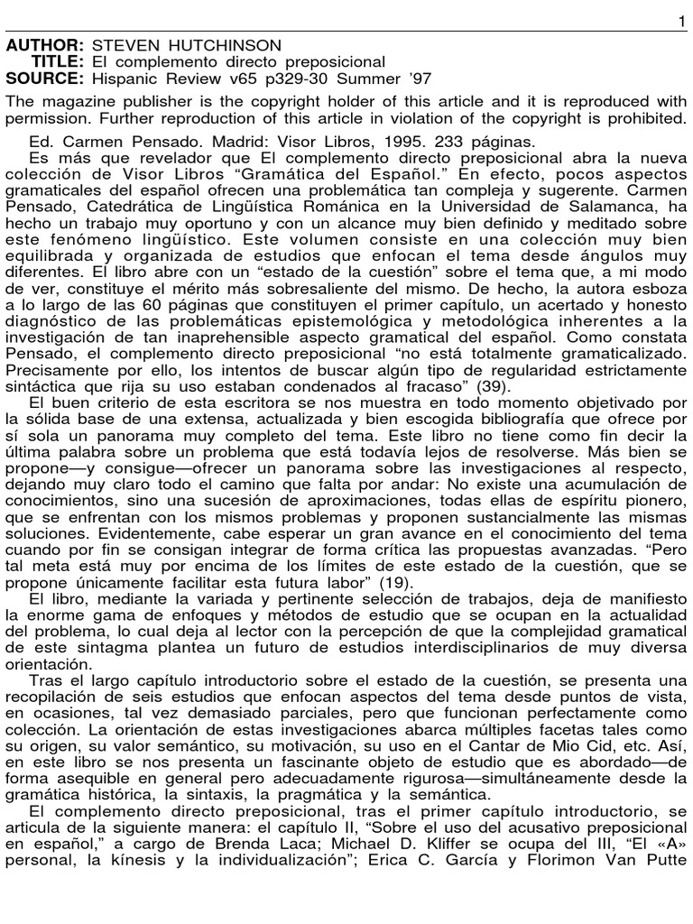 El Complemento Directo Preposicional | PDF | Lengua española | Gramática