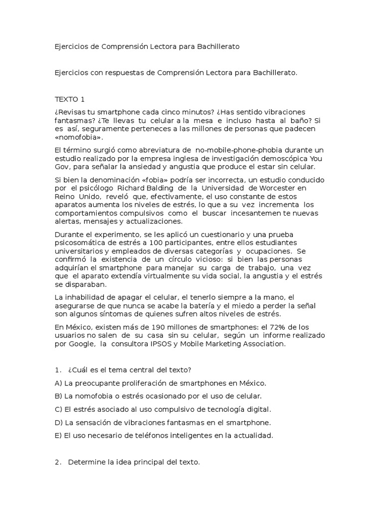 Ejercicios de Comprensión Lectora Para Bachillerato | PDF | Dormir | Leonardo Da Vinci