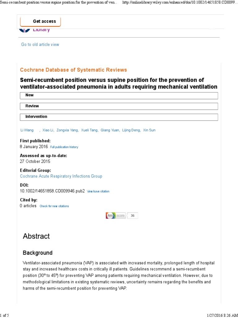 Semi-Recumbent Position Versus Supine Position For The Prevention of ...