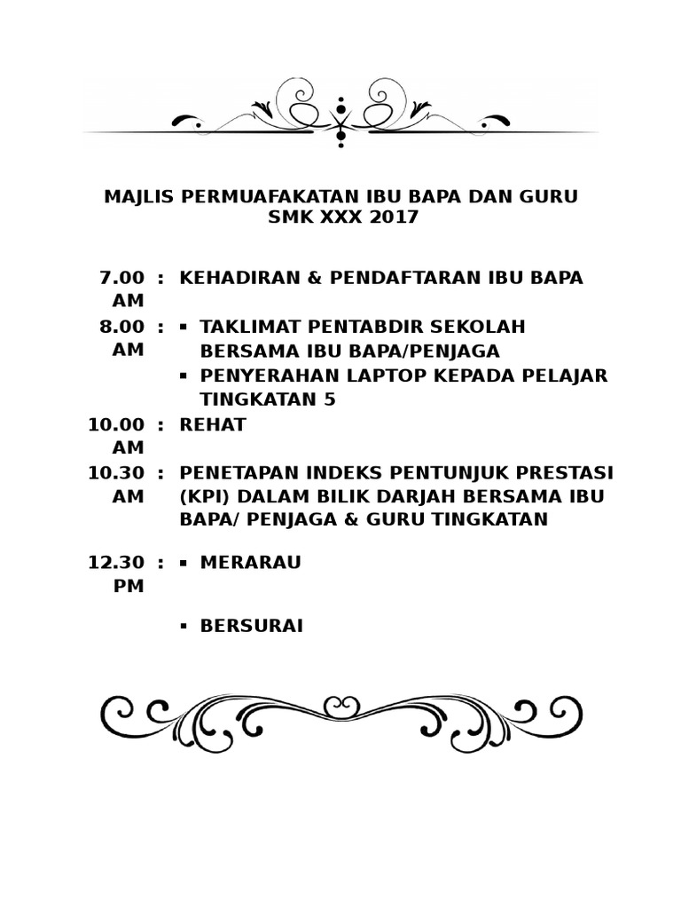 Aturcara Majlis Permuafakatan Ibu Bapa | PDF Aturcara Majlis Permuafakatan Ibu Bapa | PDF