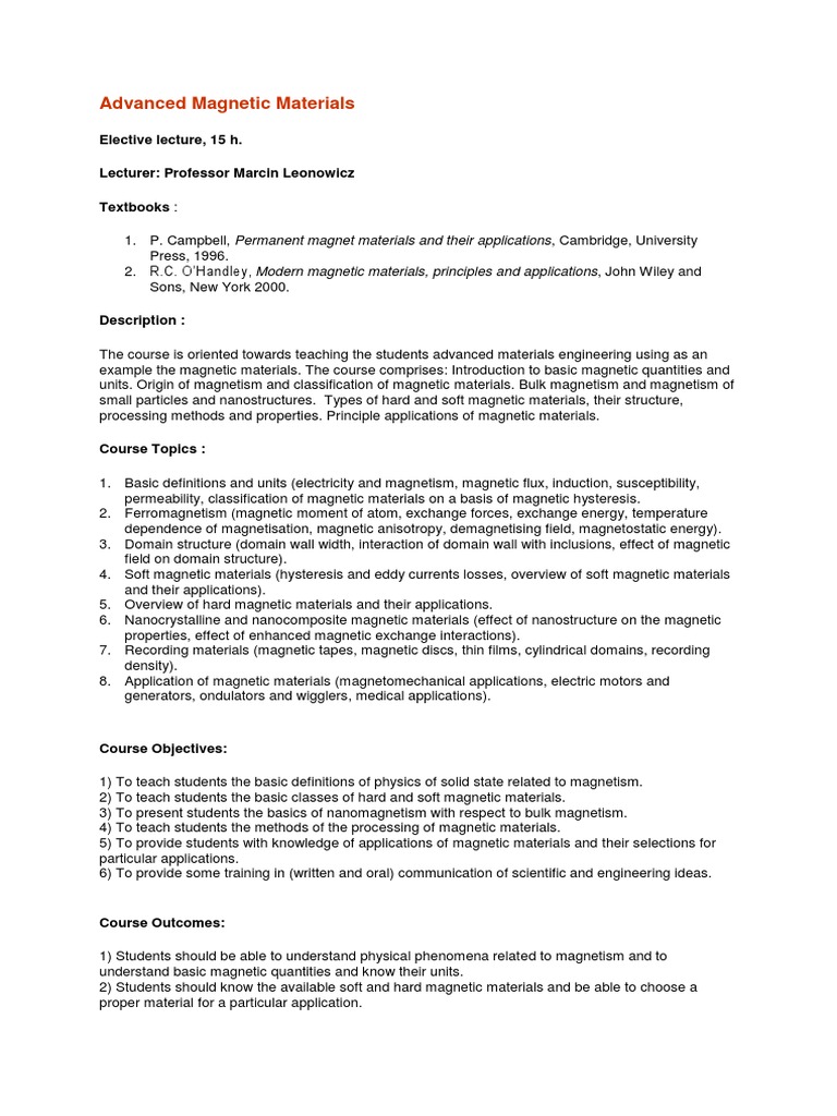 Advanced Magnetic Materials Pdf Magnetic Field Magnet