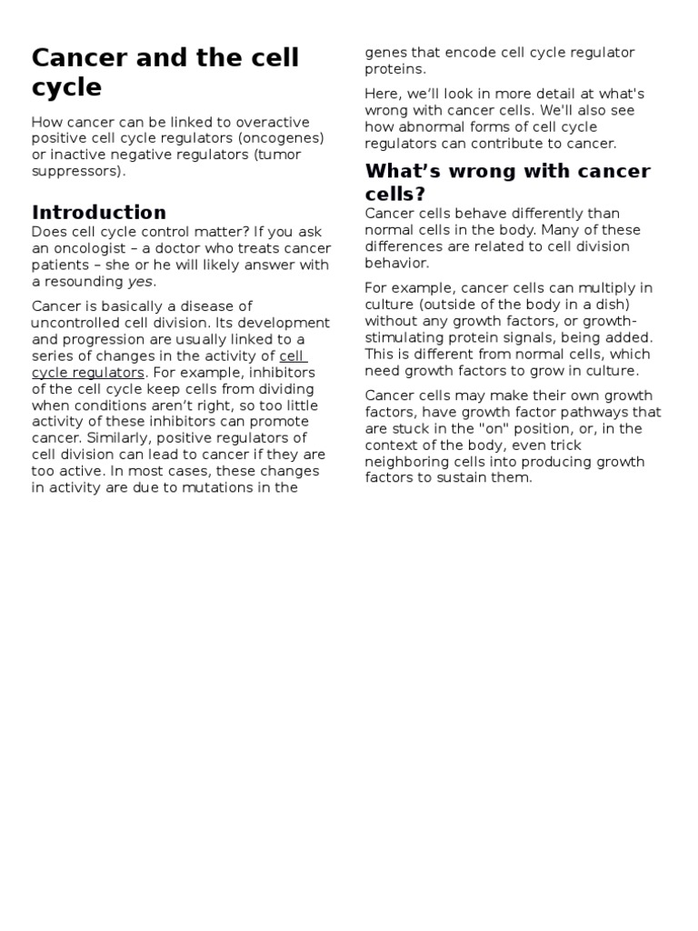 Cancer and The Cell Cycle | PDF | Carcinogenesis | Dna Repair