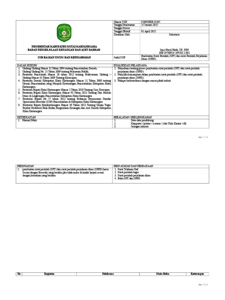 SOP Pembuatan SPT dan SPPD | PDF