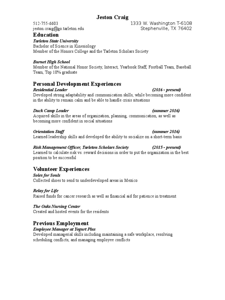 Jes Craig Resume | PDF | Career & Growth | Self-Improvement