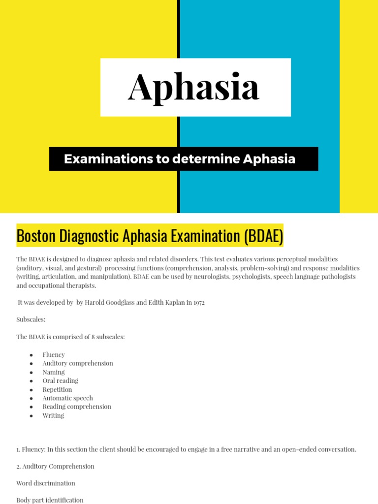 A Comprehensive Comparison of the Boston Diagnostic Aphasia Examination ...