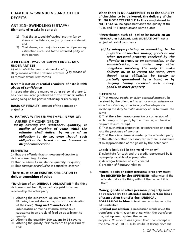 Estafa: Elements and Case Examples | PDF | Fraud | Cheque