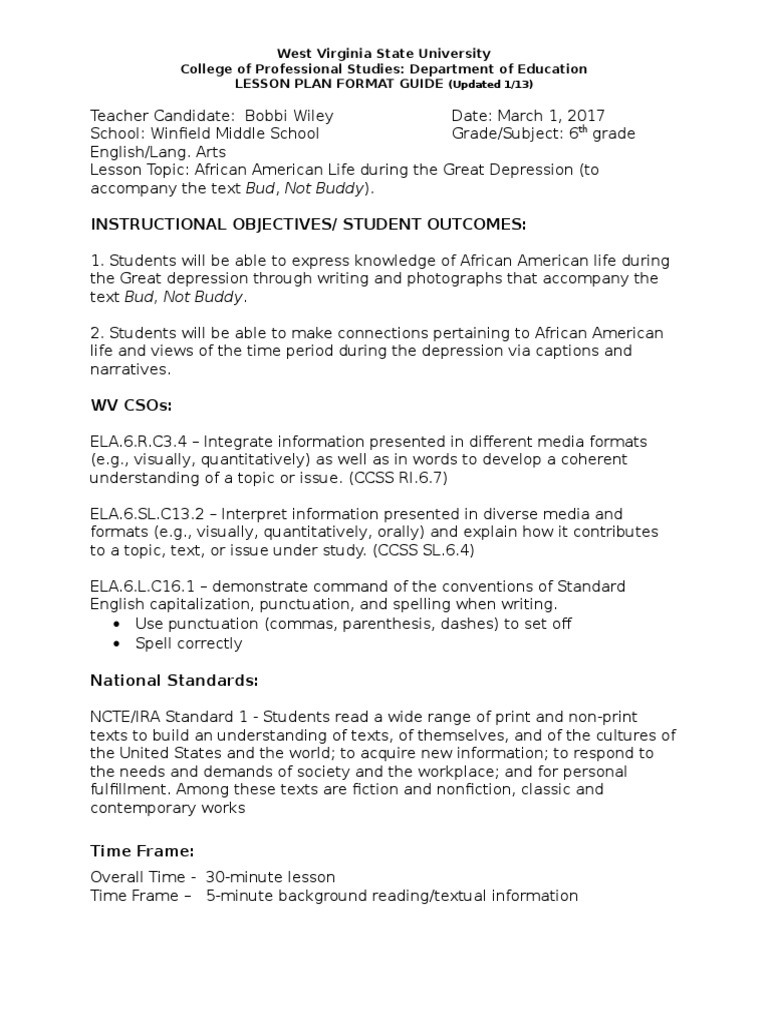 Lesson Plan: African American Life in 6th Grade | PDF | Lesson Plan ...