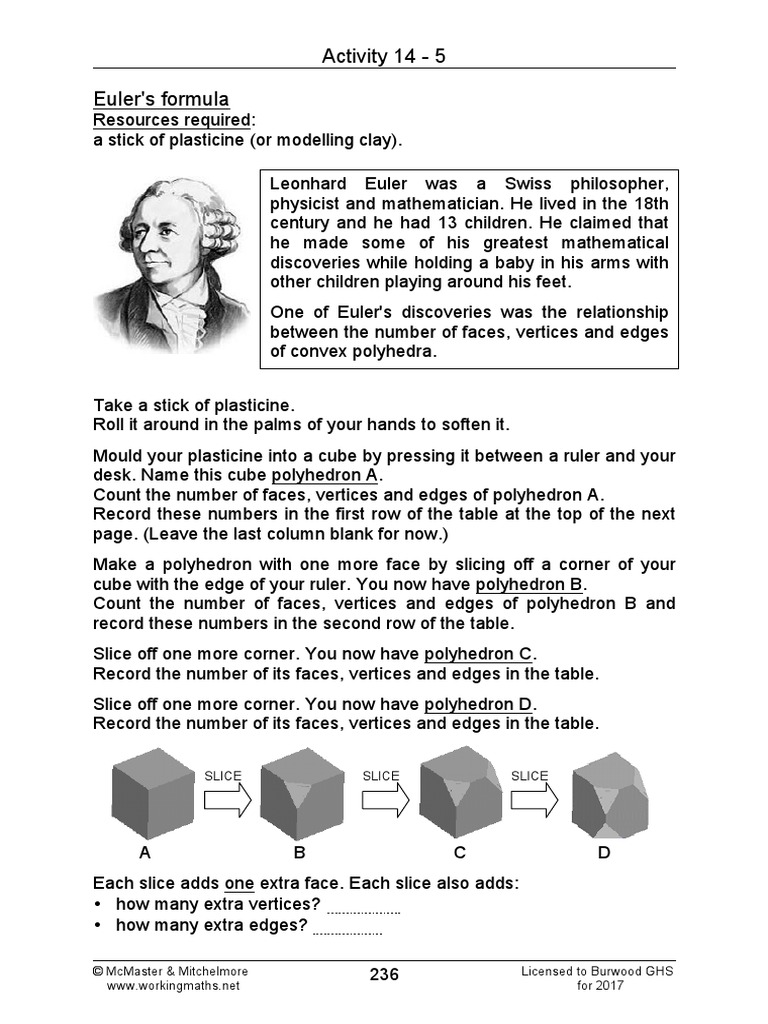 Eulers Formula Activity | PDF | Convex Geometry | Polytopes