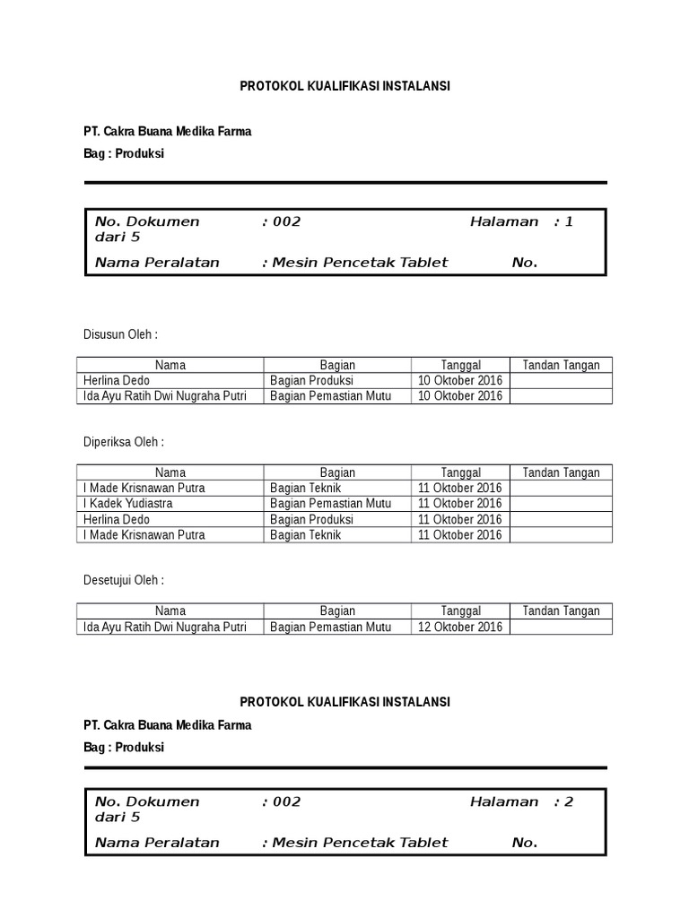 Protokol Kualifikasi Instalansi | PDF