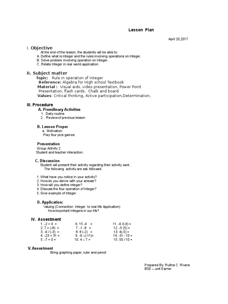 Lesson Plan: II. Subject Matter | PDF