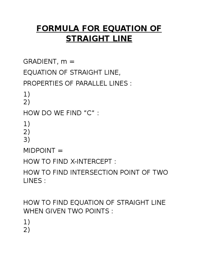 Formula For Equation of Straight Line | PDF