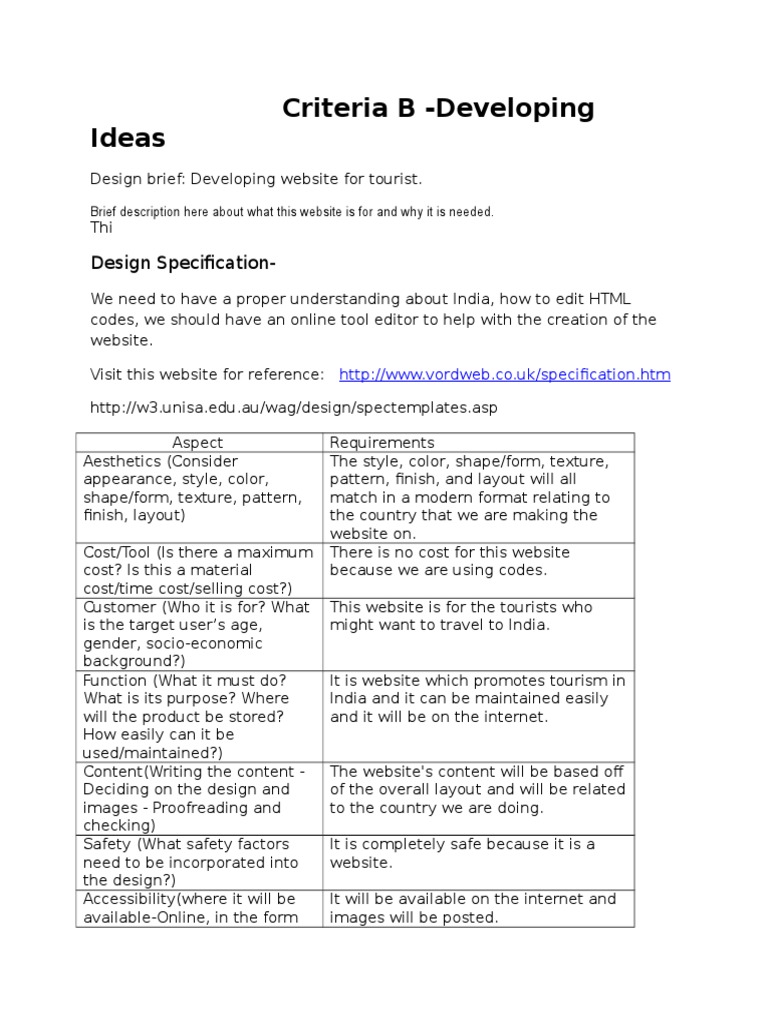 Criteria B - Developing Ideas: Design Specification | PDF | Page Layout ...