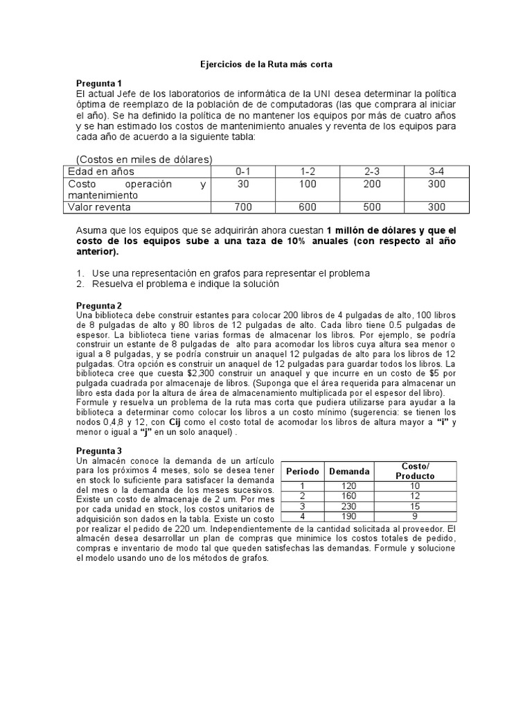 Ejercicios IO2 - Ruta Mas Corta | PDF | Inventario | Science