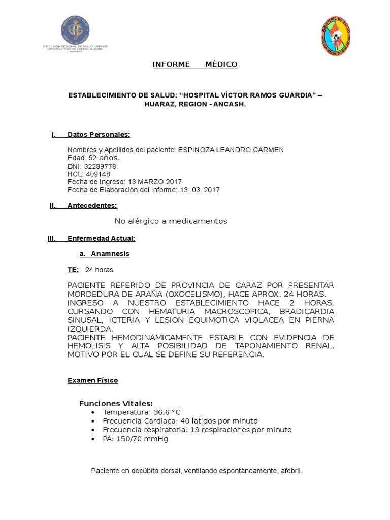 Informe Médico | PDF | Especialidades Medicas | Medicina CLINICA