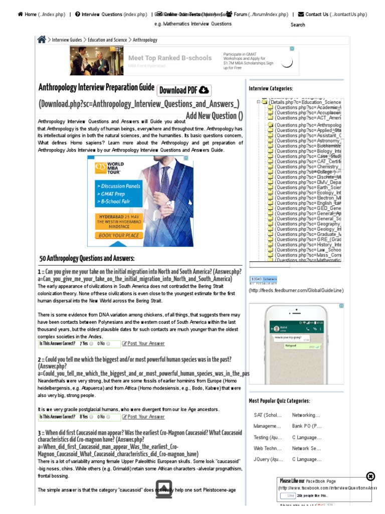 50 Anthropology Interview Questions and Answers | PDF | Human | Nature