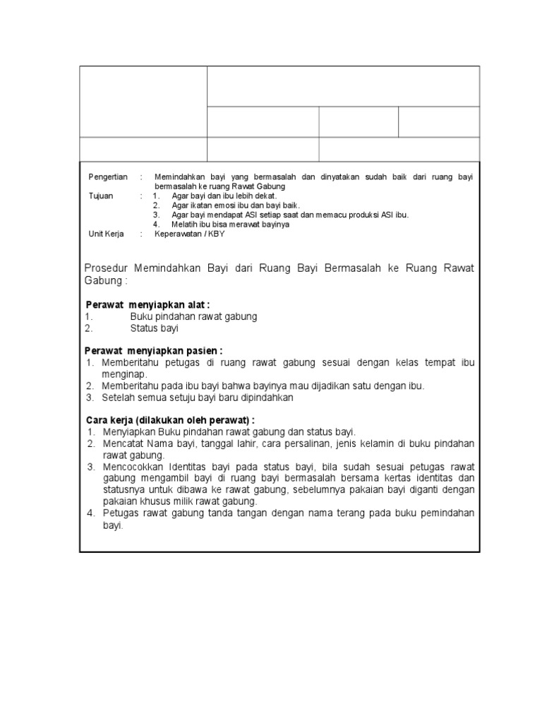 Sop-Kby Memindahkan Bayi Dari Ruang Bayi Bermasalah Ke Ruang Rawat Gabung | PDF
