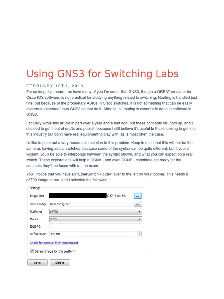 Using GNS3 For Switching Labs | PDF | Computer Architecture | Computer ...