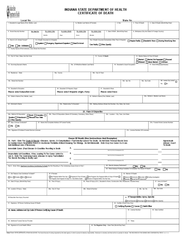 Death Certificate TEMPLATE 07132009 | Nursing Home Care | Death