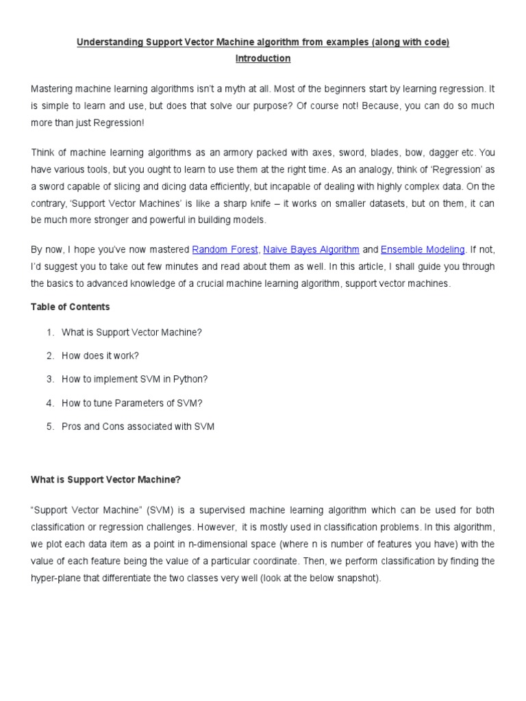 Understanding Support Vector Machine Algorithm From Examples | PDF ...