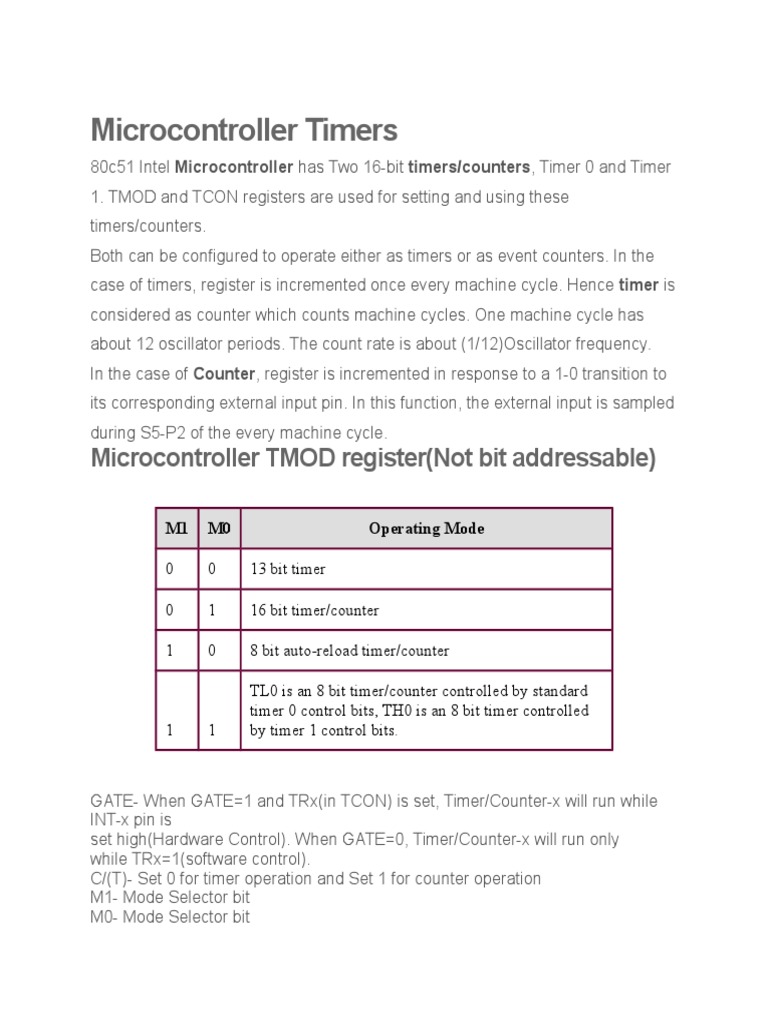 Microcontroller Timers Microcontroller Tmod Register Not Bit