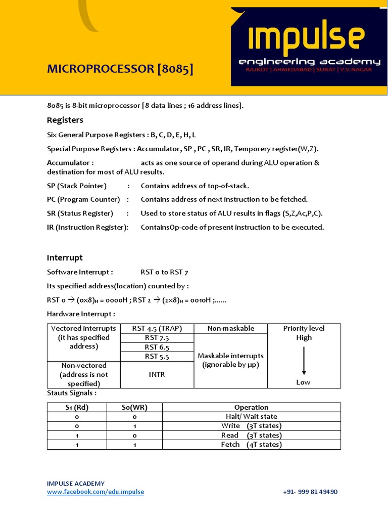 8085 - Short Summary | PDF | Integrated Circuit | Input/Output