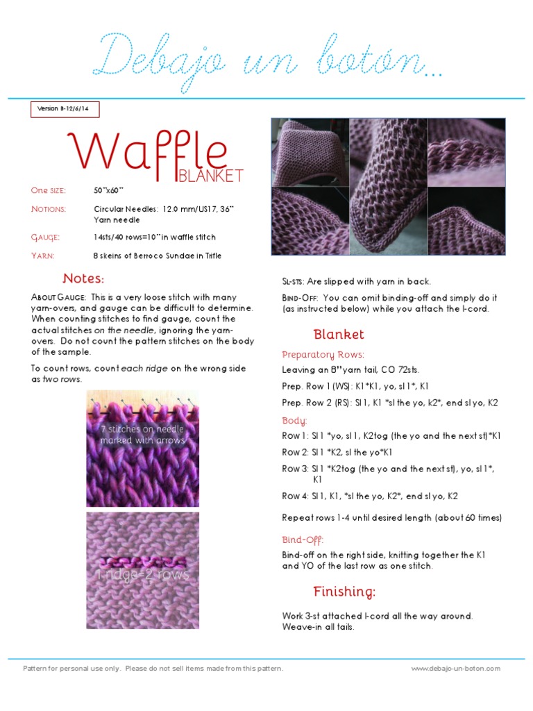 Waffle Blanket Pattern PDF | PDF | Gauge (Knitting) | Yarn