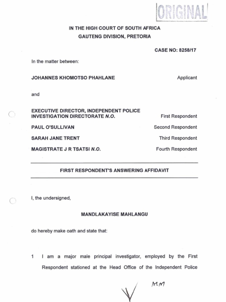 IPID's Affidavit On Investigation Into National Police Commissioner | PDF