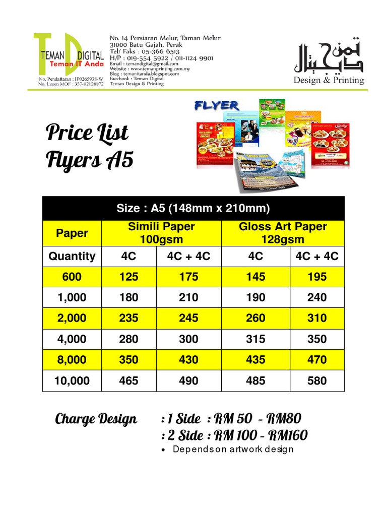 Senarai Harga Flyers A5 NEW PDF | PDF