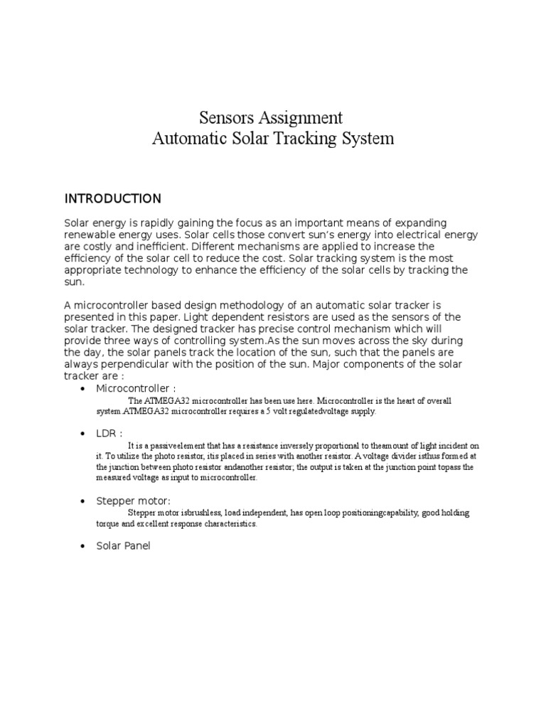 Sensors Assignment Automatic Solar Tracking System | PDF